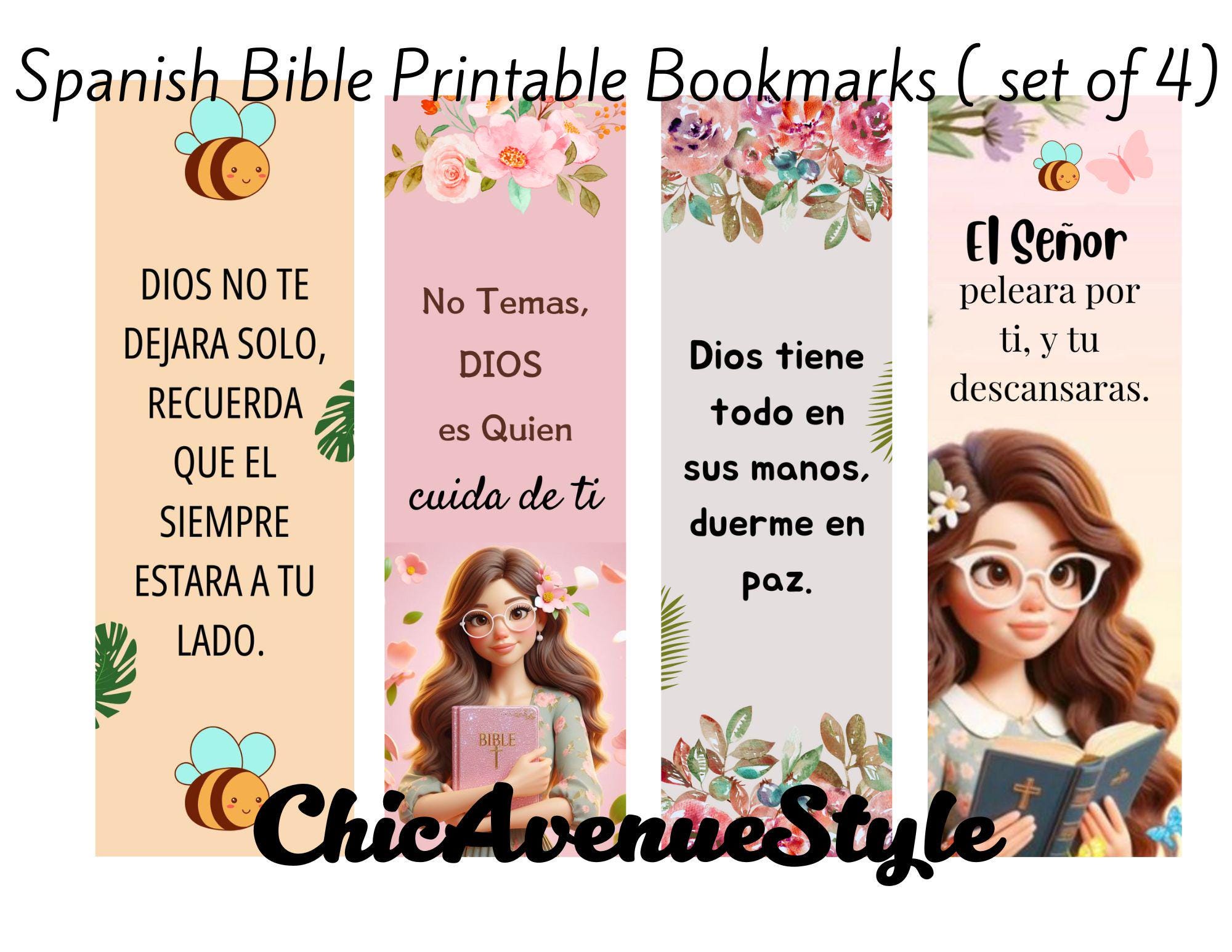 Spanish Bible Verse Bookmarks Inspirational Printable Set Digital