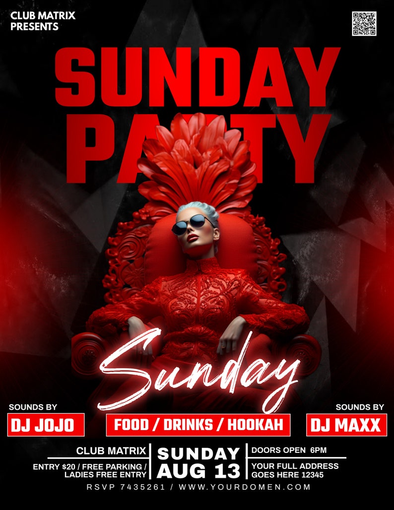 Sunday Night Party Flyer, DIY Flyer Template Design, Night Club Event ...