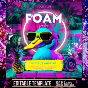 Foam Party Flyer, DIY Flyer Template Design, Night Club Event Invite ...