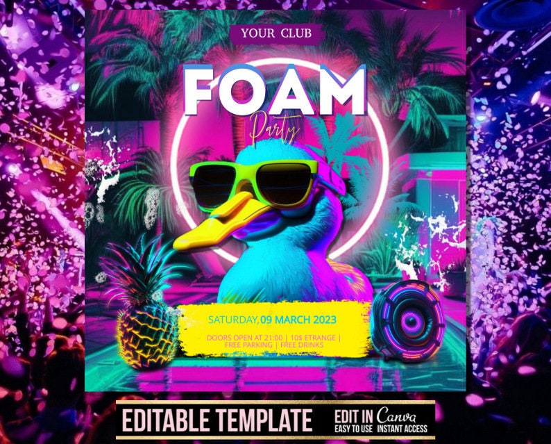 Foam Party Flyer, DIY Flyer Template Design, Night Club Event Invite ...