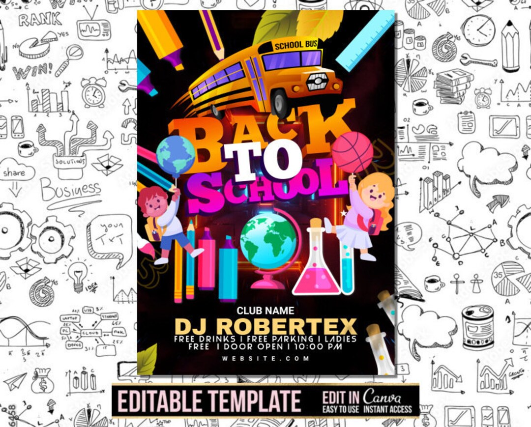 Back to School Editable Club Flyer Template for Canva, DIY Event Flyer ...