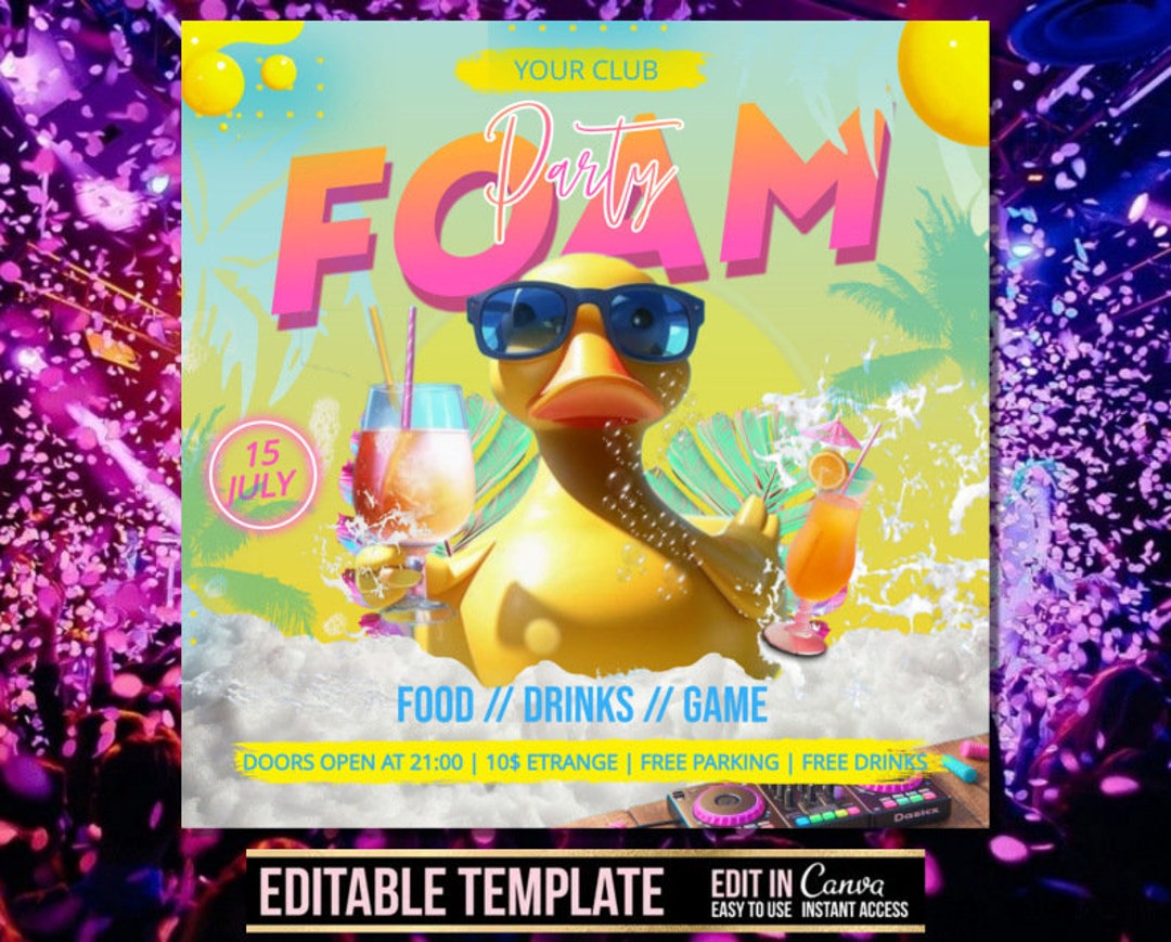 Foam Party Flyer, DIY Flyer Template Design, Night Club Event Invite ...