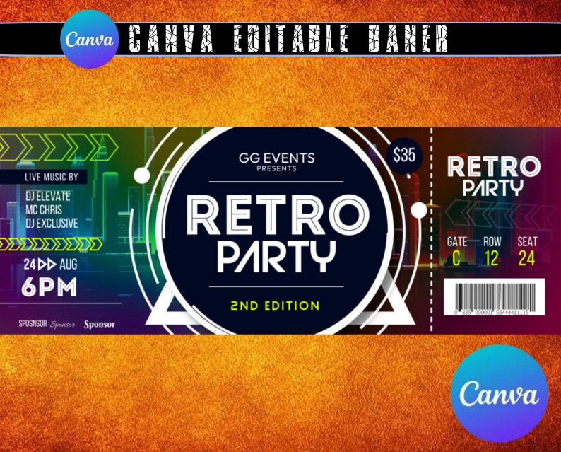 Retro Party Editable Ticket Template, Custom Ticket Gift, Surprise ...
