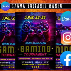 Gaming Tournament Poster. Printable Party Flyer Template. DIY Template ...