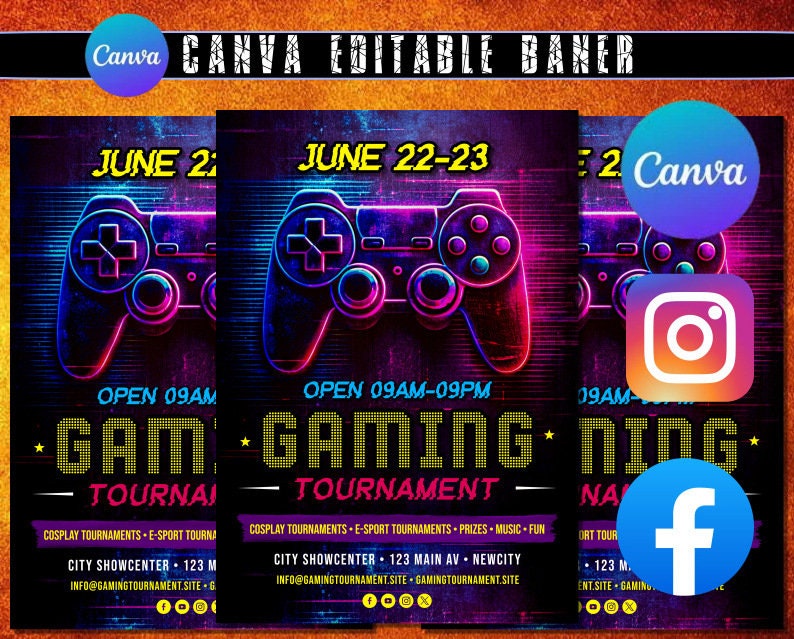 Gaming Tournament Poster. Printable Party Flyer Template. DIY Template ...
