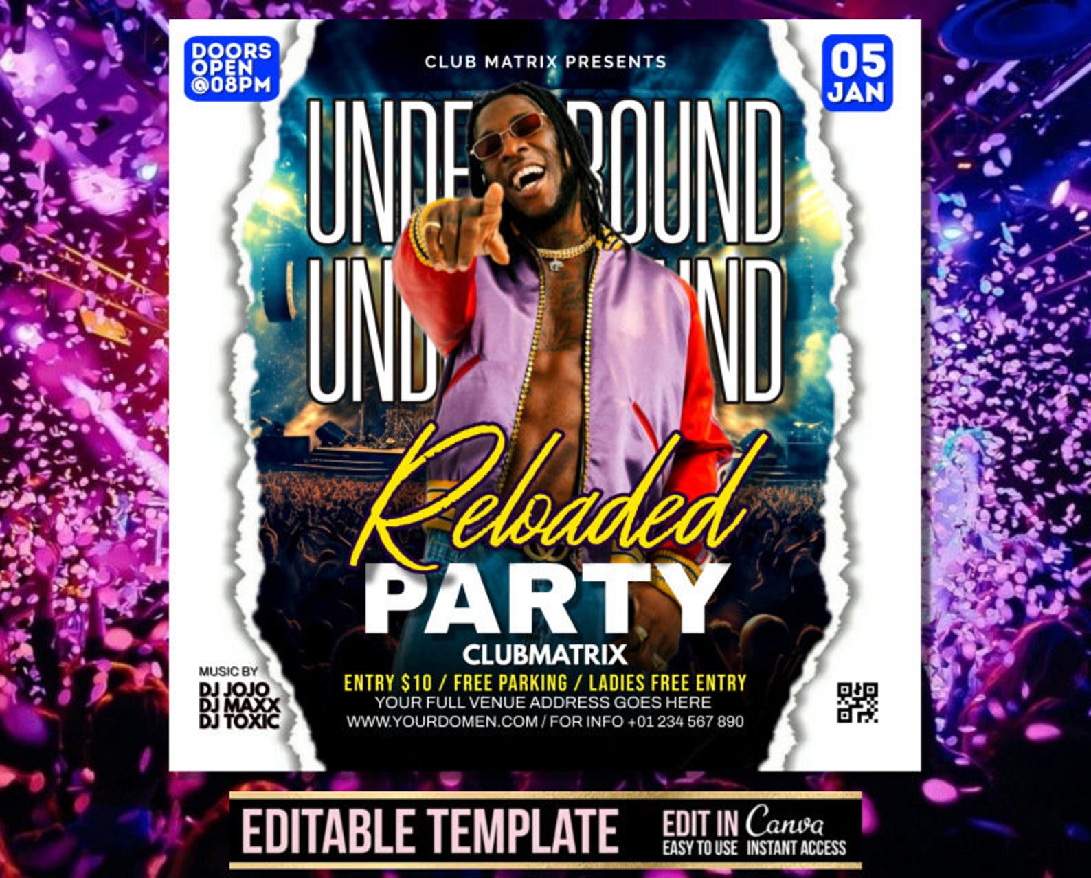 Underground Party Flyer, DIY Flyer Template Design, Night Club Event ...