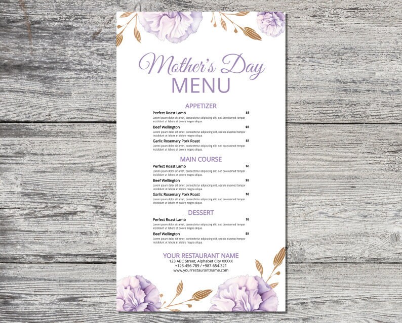 Menu Template, Printable Menu Card, Menu Printable, Instant Download ...