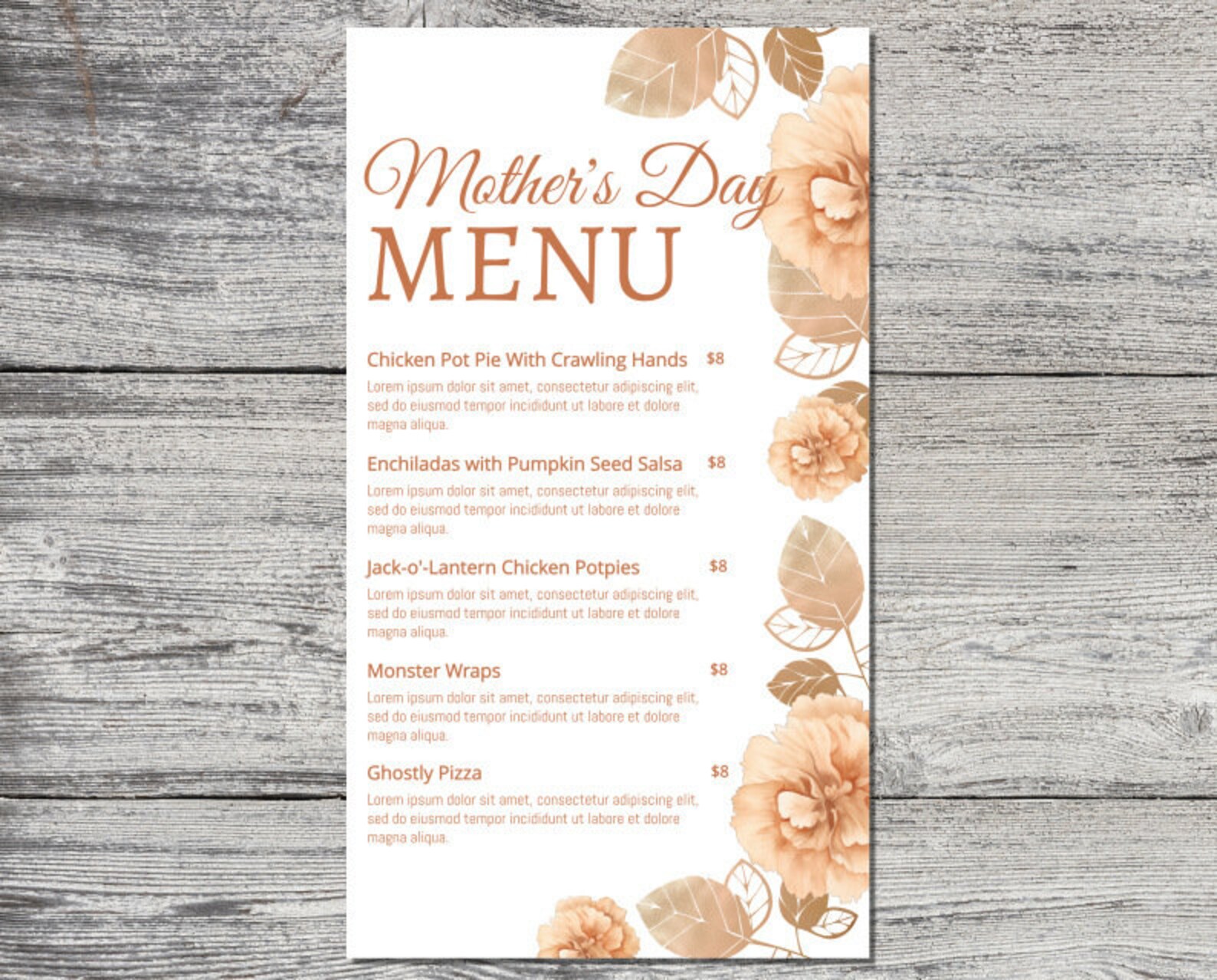 Menu Template, Printable Menu Card, Menu Printable, Instant Download ...