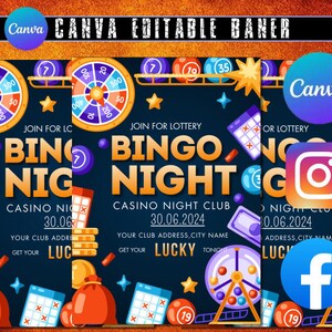 Bingo Night Poster. Printable Party Flyer Template. DIY Template Design ...