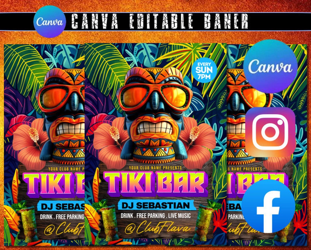 Tiki Bar Night Party Flyer. Printable Party Flyer Template. DIY ...