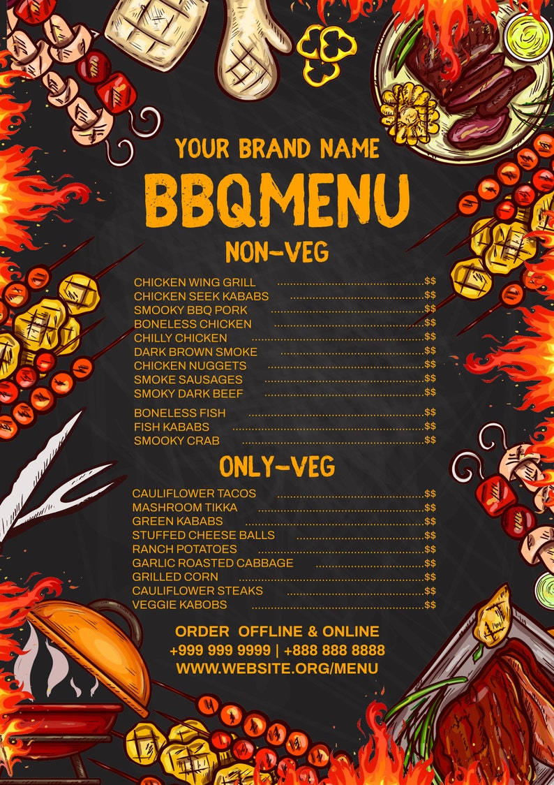 Menu Template, Printable Menu Card, Menu Printable, Instant Download ...