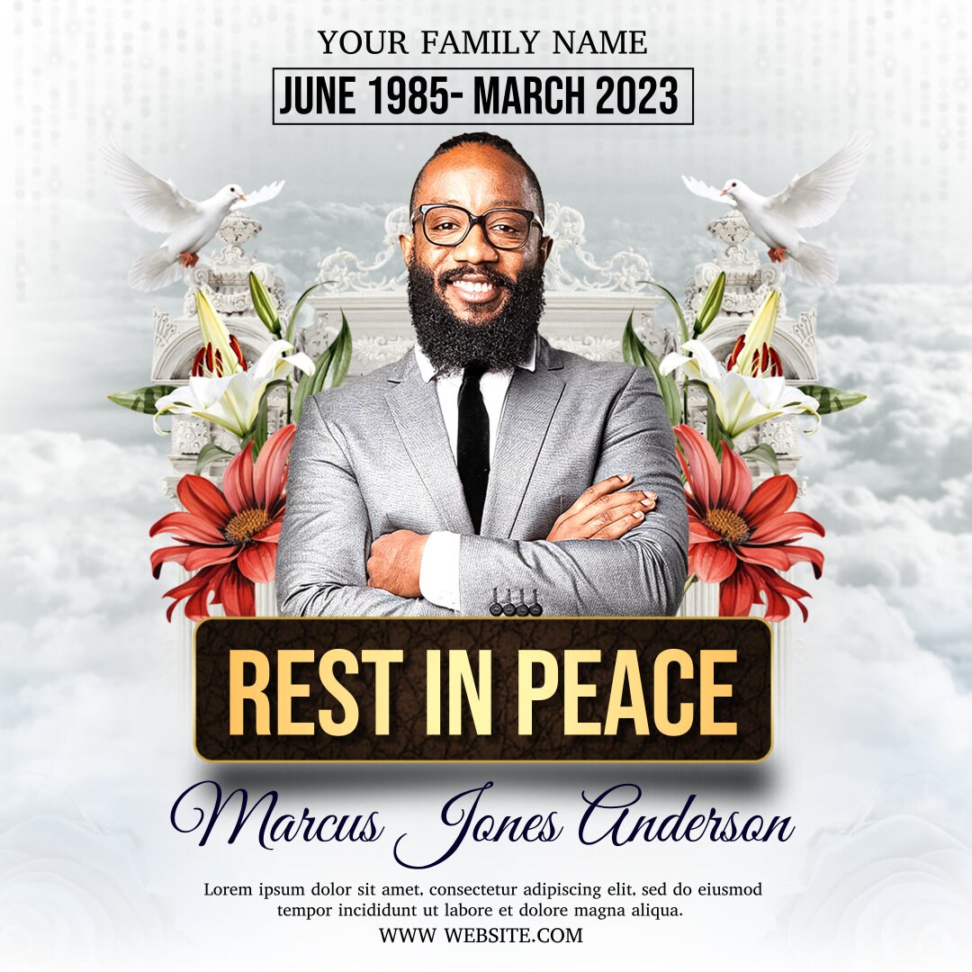 Memorial Funeral Announcement Flyer, Funeral Announcement Template, Funeral Invite Invitation ...