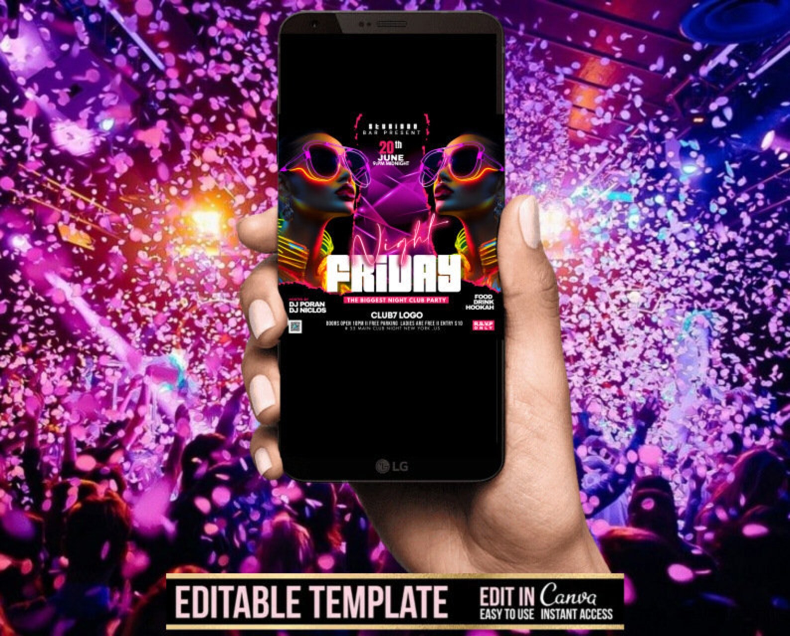 Friday Night Party Flyer, DIY Flyer Template Design, Night Club Event ...