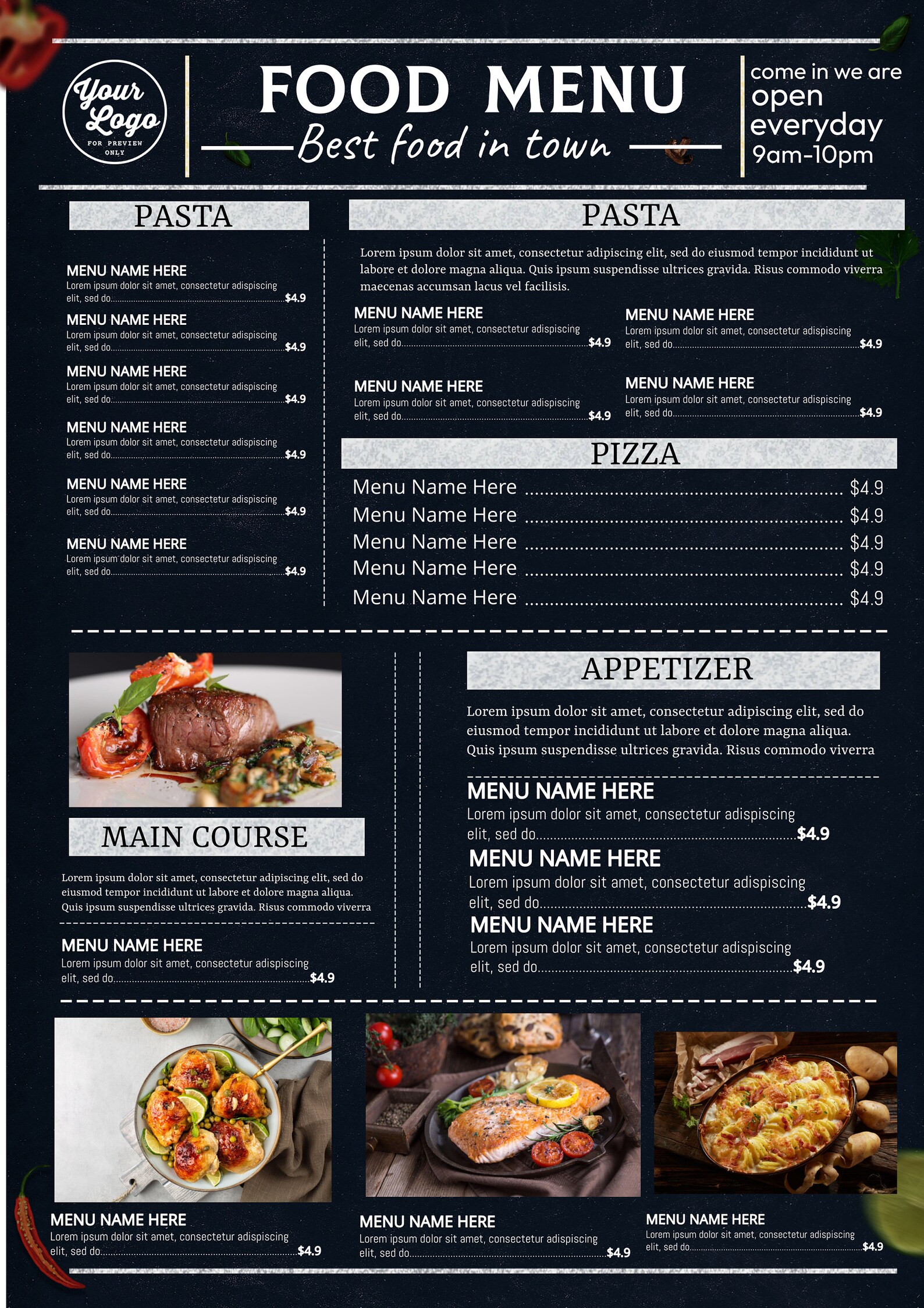 Menu Template, Printable Menu Card, Menu Printable, Instant Download ...