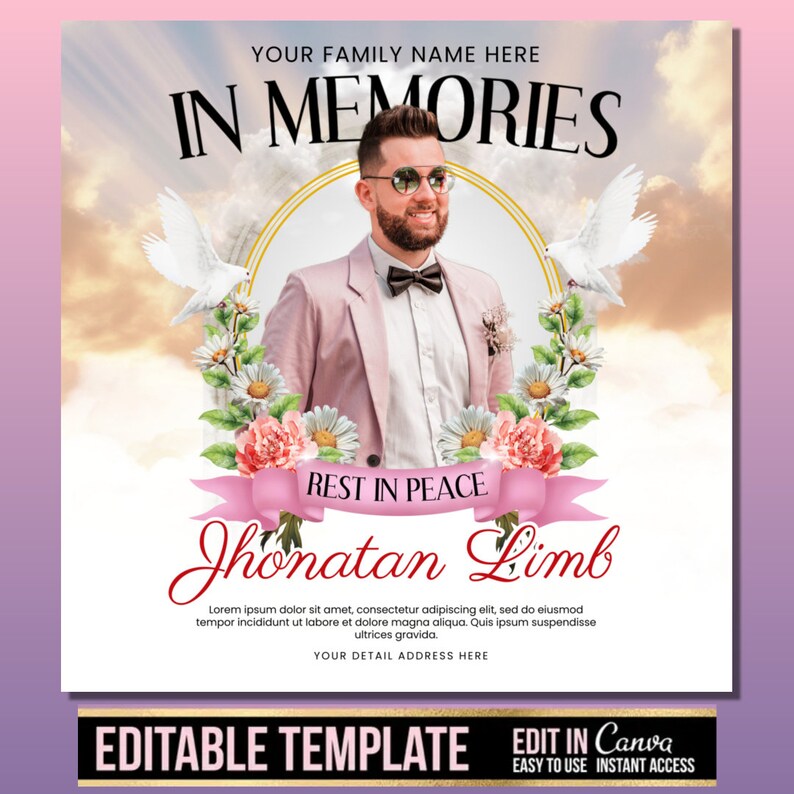 Memorial Funeral Announcement Flyer, Funeral Announcement Template, Funeral Invite Invitation ...