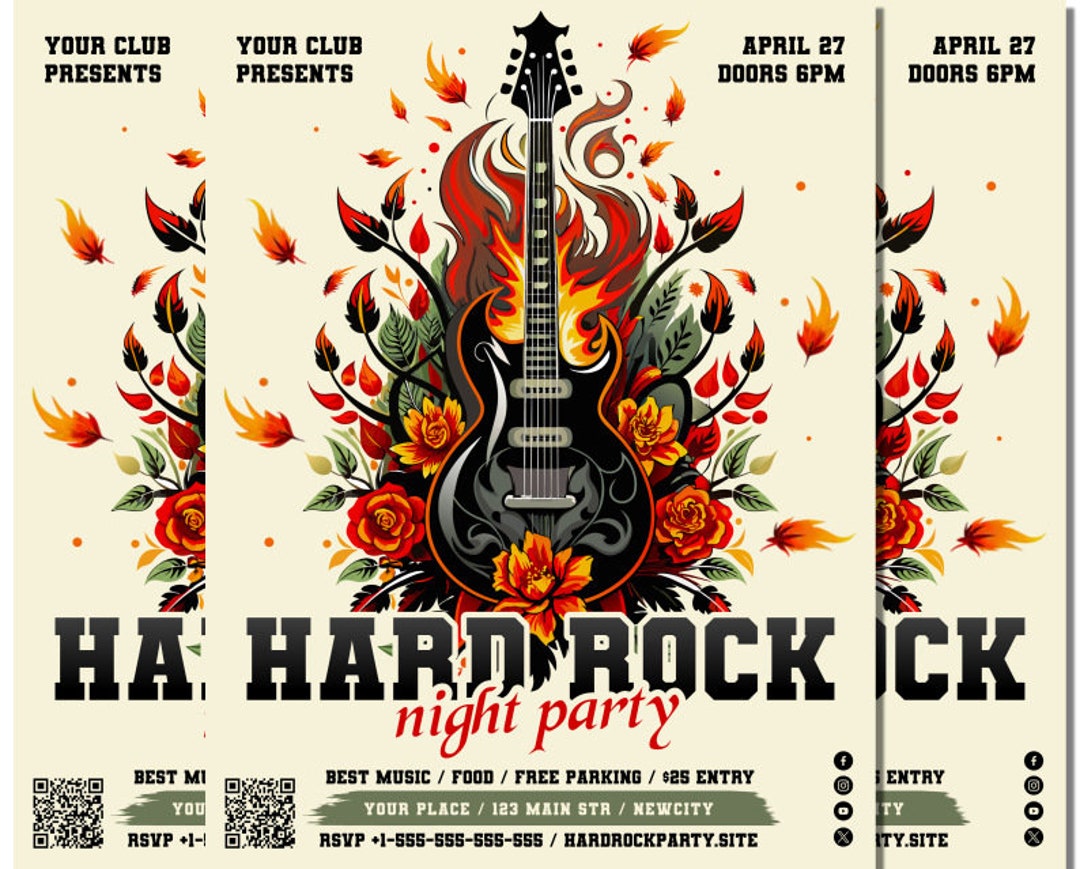 Rock Music Printable Party Flyer Template. DIY Template Design. Canva ...