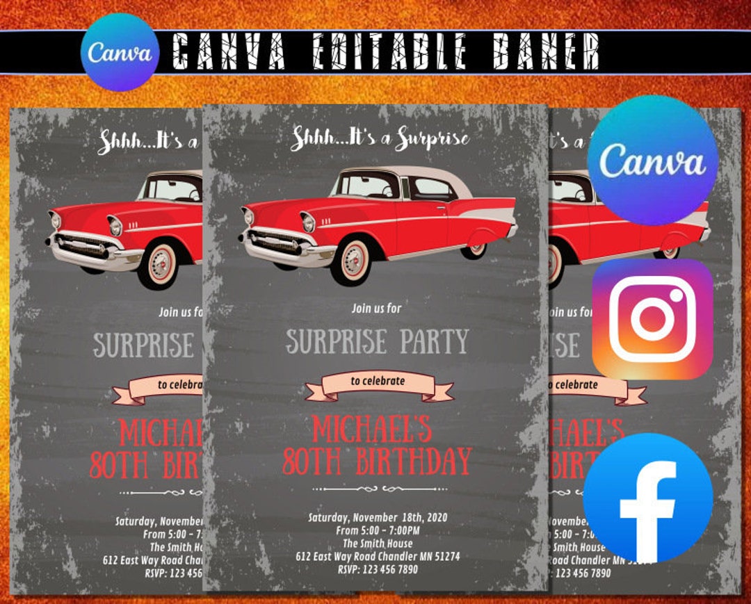 Vintage Old Car Birthday. Printable Party Flyer Template. DIY Template ...