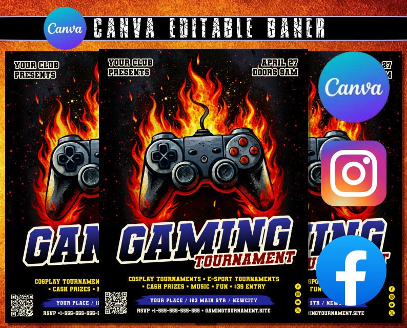 Gaming Tournament Poster. Printable Party Flyer Template. DIY Template ...