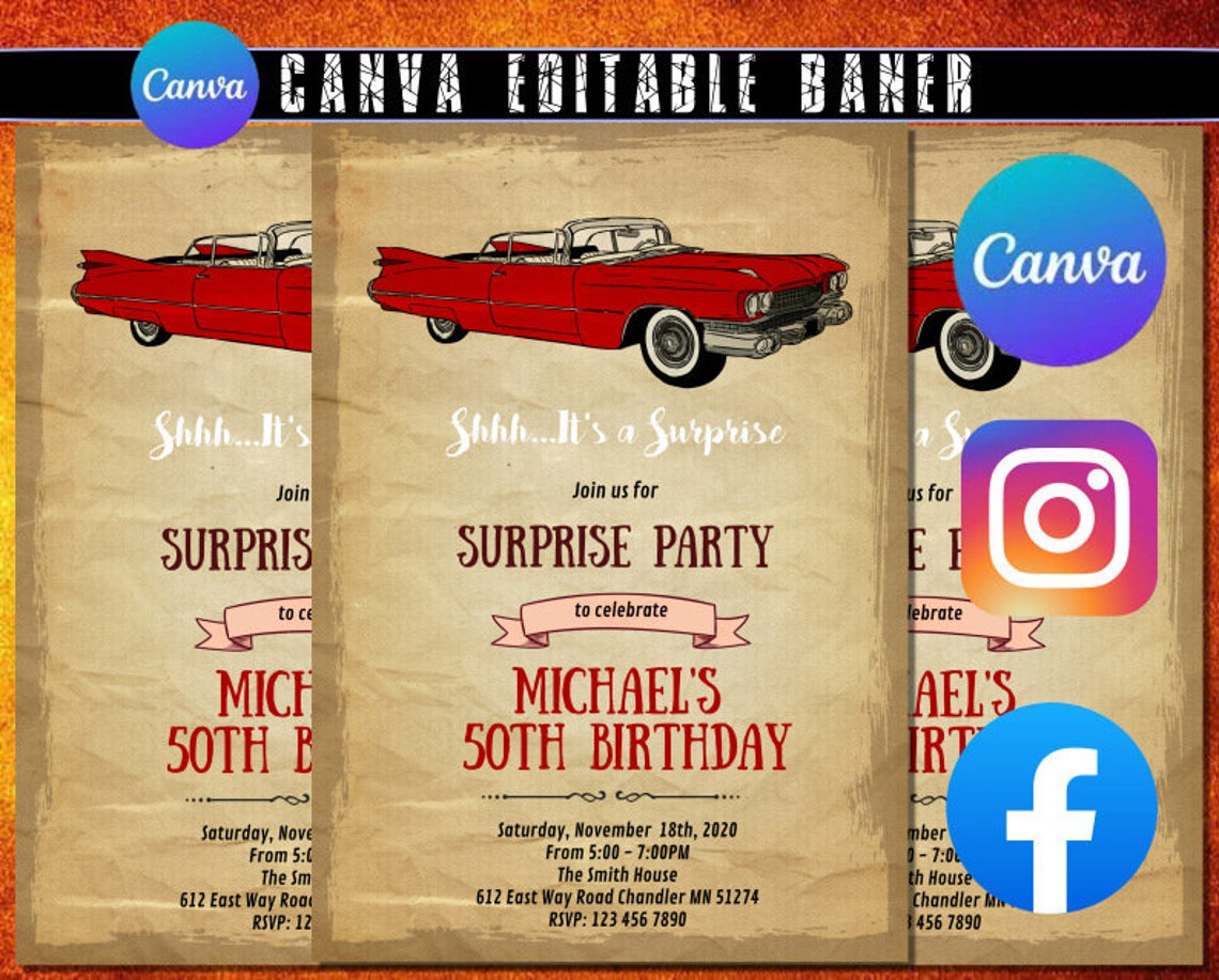 Vintage Old Car Birthday. Printable Party Flyer Template. DIY Template ...