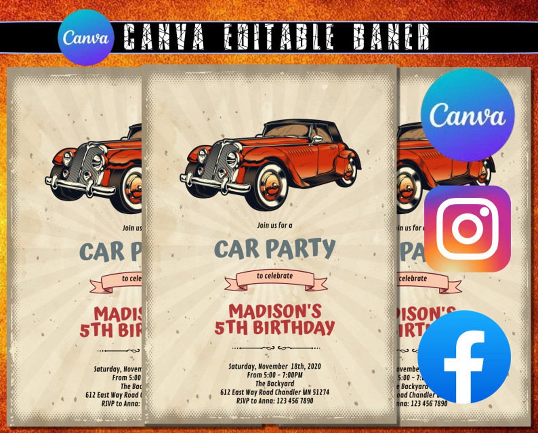 Vintage Old Car Birthday Party. Printable Party Flyer Template. DIY ...