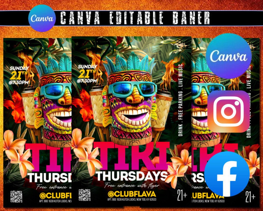 Tiki Bar Night Party Flyer. Printable Party Flyer Template. DIY ...