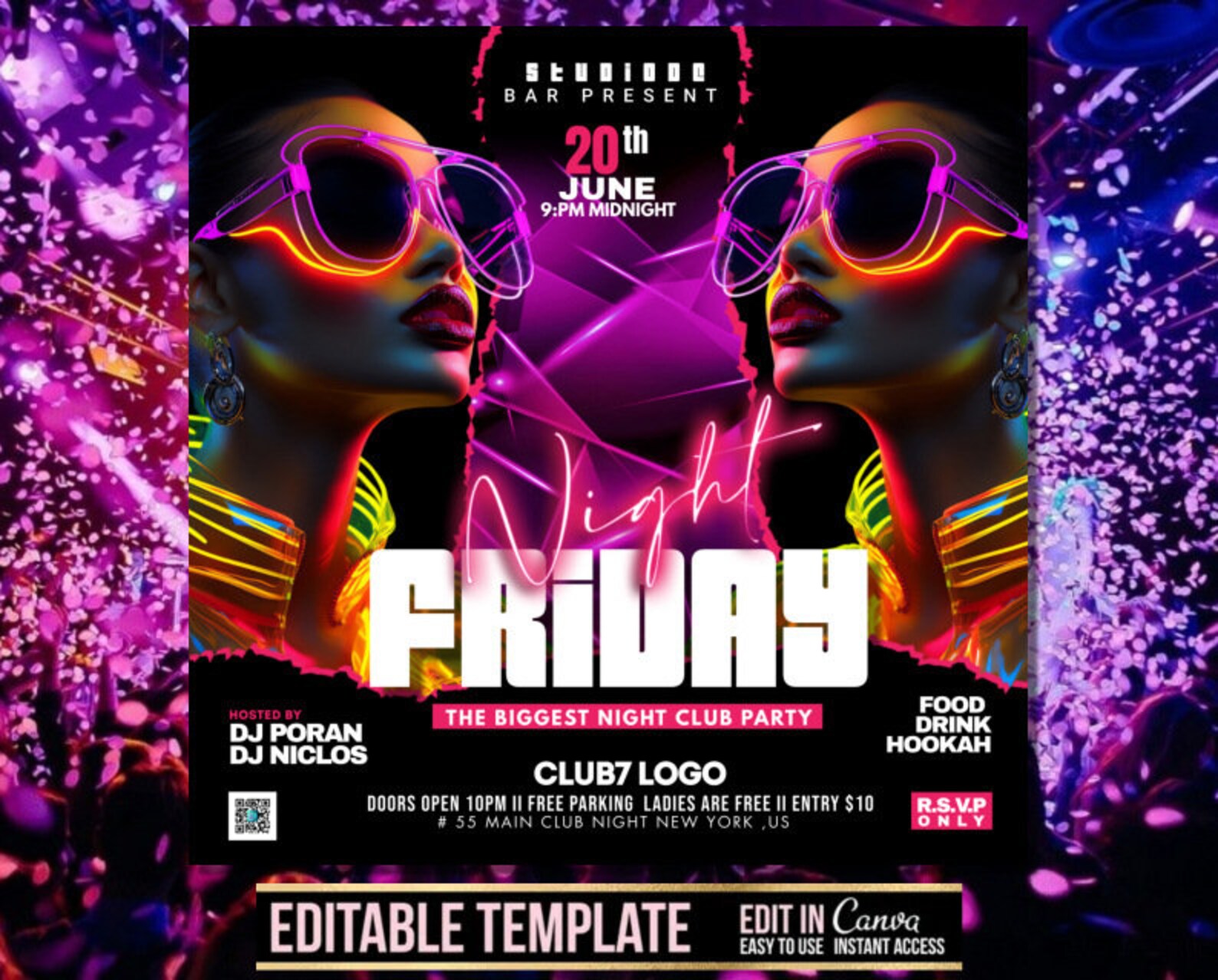 Friday Night Party Flyer, DIY Flyer Template Design, Night Club Event ...