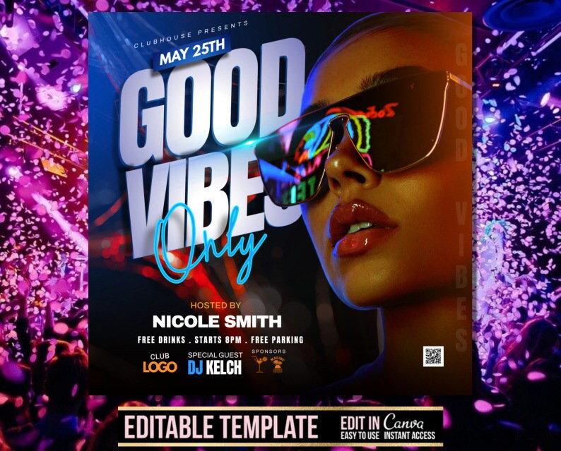 Club Party Flyer, DIY Flyer Template Design, Night Club Event Invite ...