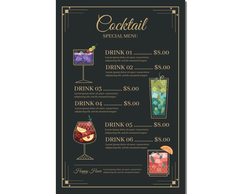 Menu Template, Printable Menu Card, Menu Printable, Instant Download ...