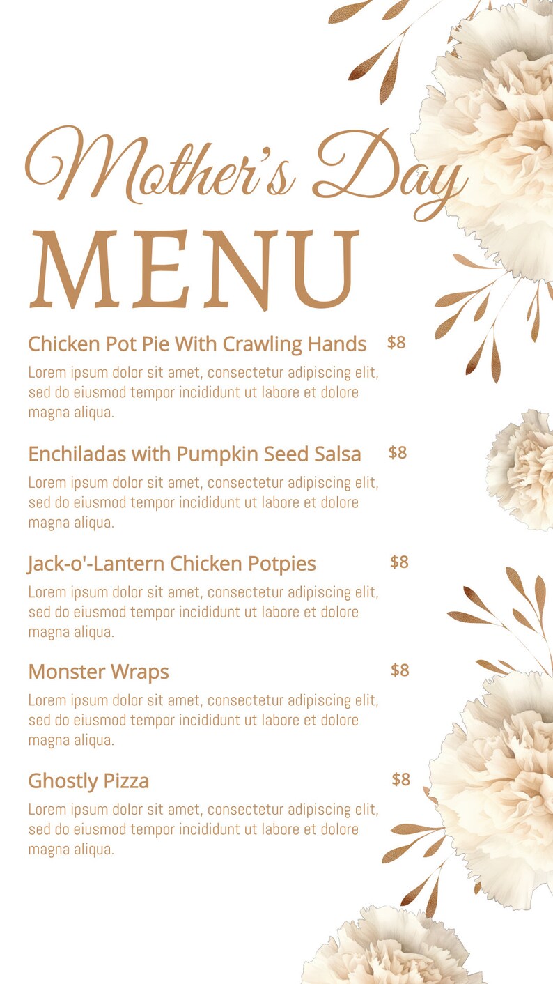 Menu Template, Printable Menu Card, Menu Printable, Instant Download ...