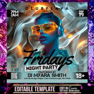 Friday Night Party Flyer, DIY Flyer Template Design, Night Club Event ...
