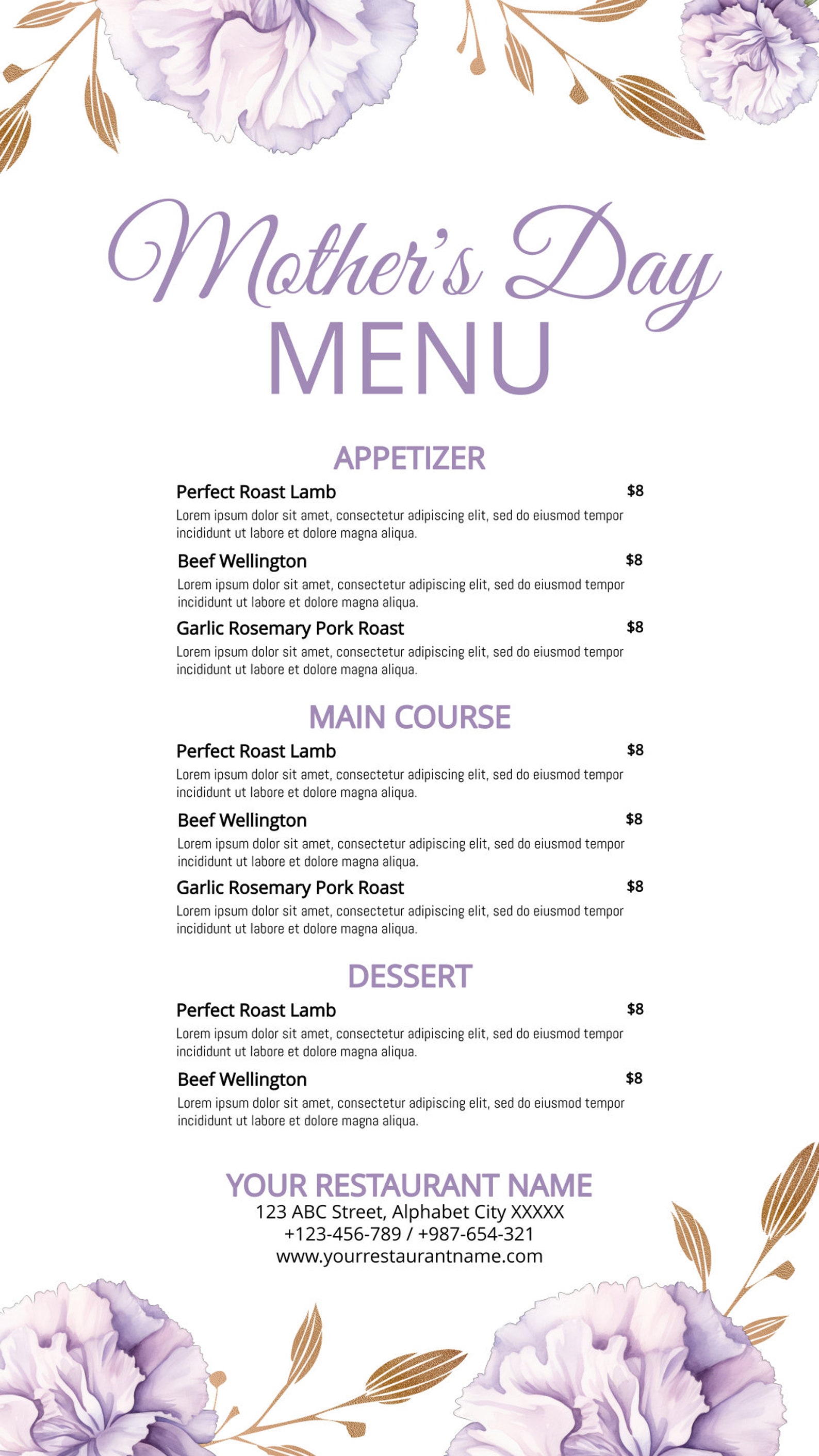 Menu Template, Printable Menu Card, Menu Printable, Instant Download ...