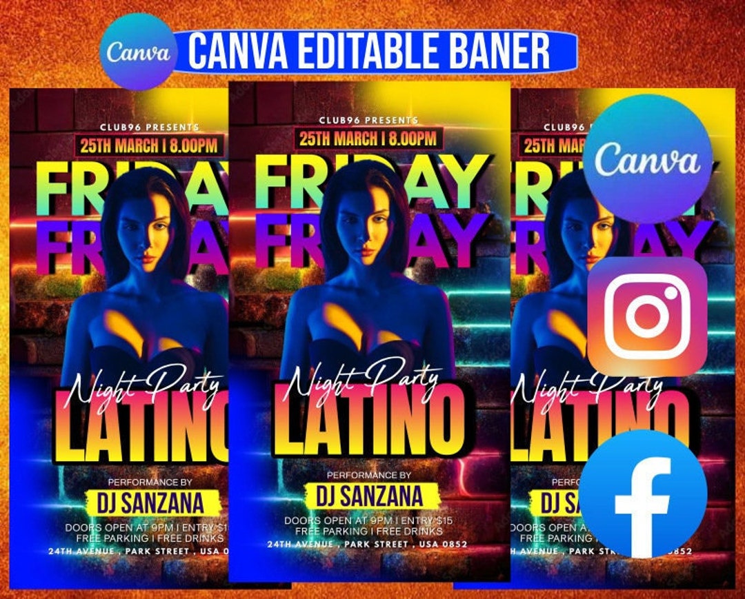 LATIN Party Flyer. Social Media DIY Flyer Template Design. Canva ...