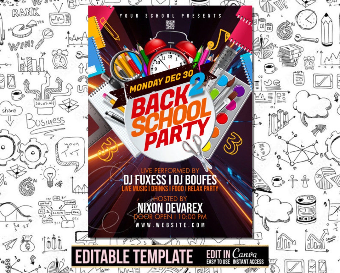 Back to School Editable Club Flyer Template for Canva, DIY Event Flyer ...