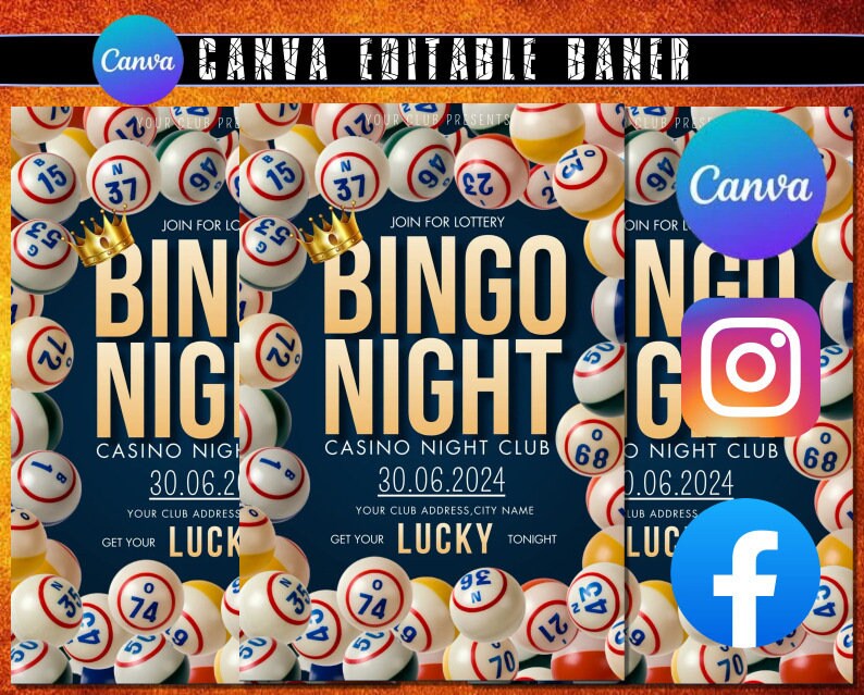 Bingo Night Poster. Printable Party Flyer Template. DIY Template Design ...