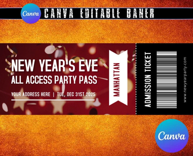 New Year's Eve Editable Ticket Template, Custom Ticket Gift, Surprise ...