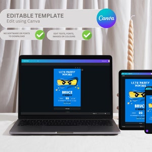 Editable Blue Ninja Go Birthday Invitation,printable Birthday ...