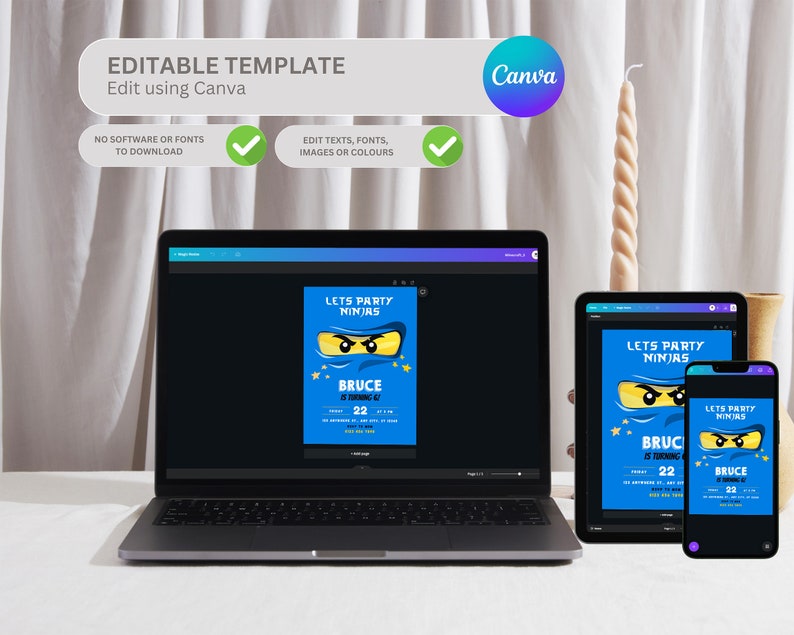 Editable Blue Ninja Go Birthday Invitation,printable Birthday ...