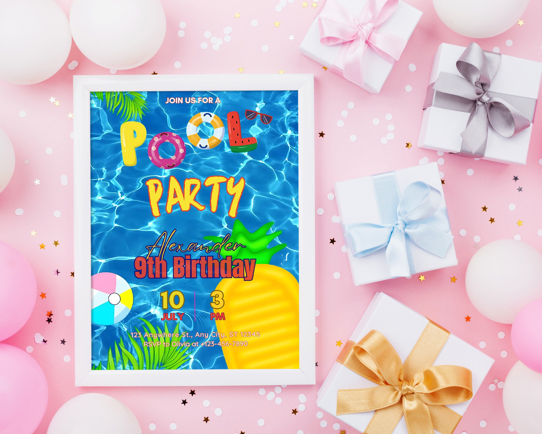 Editable Pool Party Invitation,printable Pool Party Birthday Invitation ...