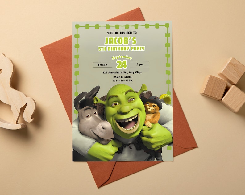 Editable Shrek Birthday Invitation Digital,printable Shrek Birthday ...