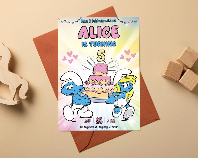 Editable Smurf Birthday Invitation Digital,printable Smurf Birthday ...