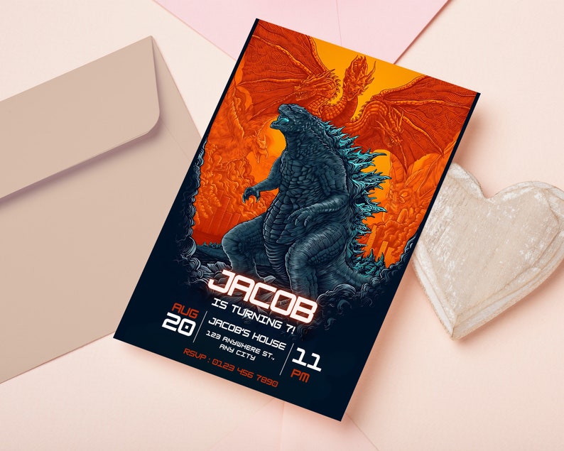 Editable Godzilla Invitation Template,editable Godzilla Birthday ...