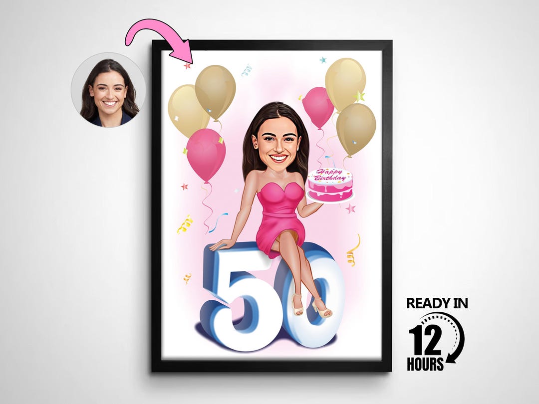 Personalized 50th Birthday Cartoon Portrait, Custom Birthday Portrait ...