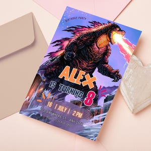 Editable Godzilla Invitation Template,editable Godzilla Birthday ...