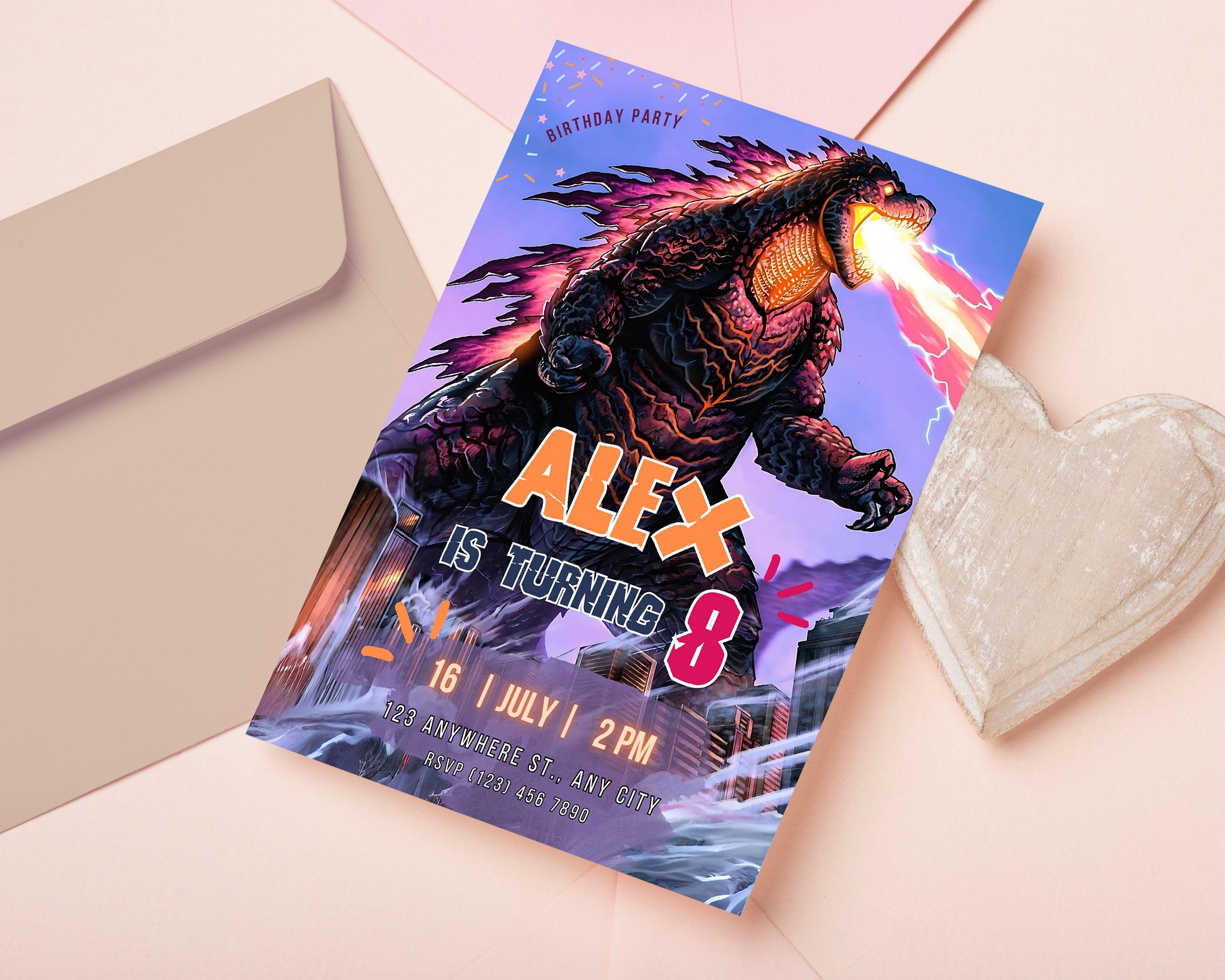 Editable Godzilla Invitation Template,editable Godzilla Birthday ...