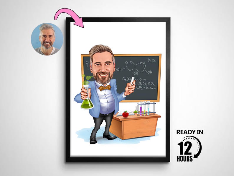 Personalized Chemistry Teacher Cartoon Portrait, Custom Teacher ...