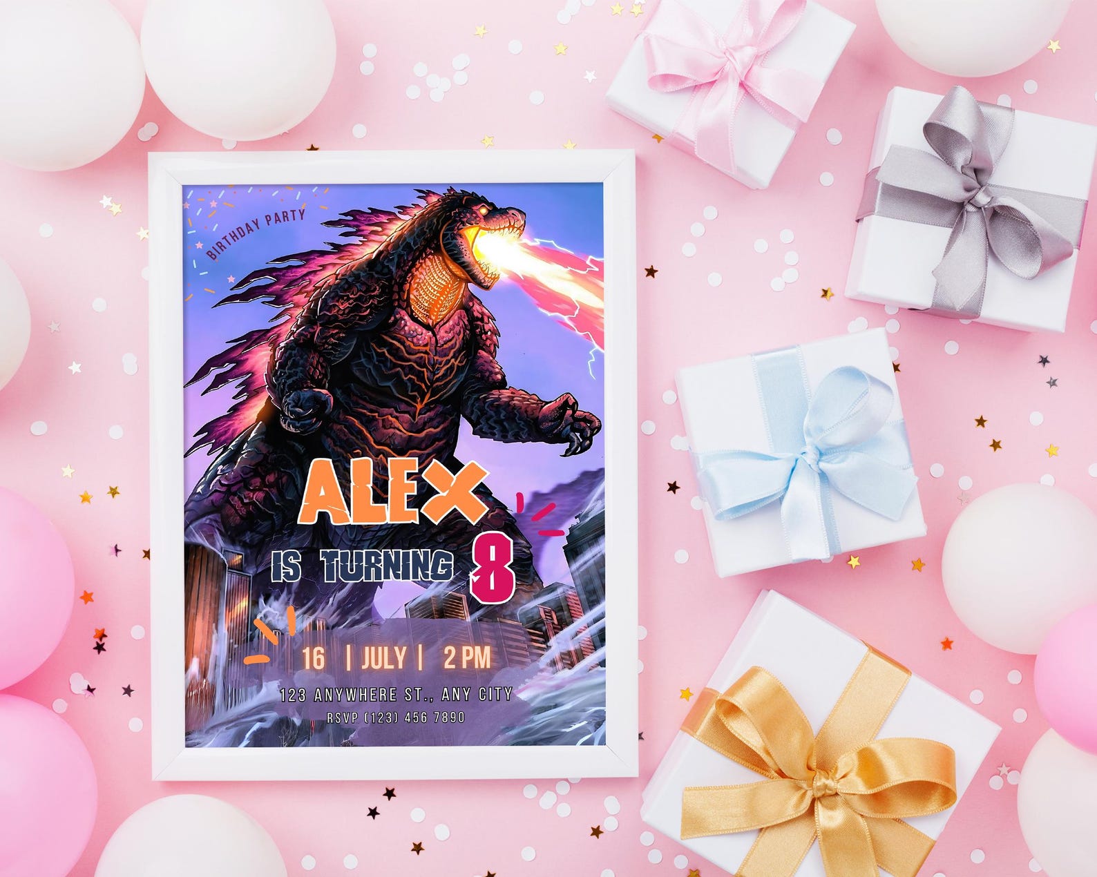 Editable Godzilla Invitation Template,editable Godzilla Birthday ...