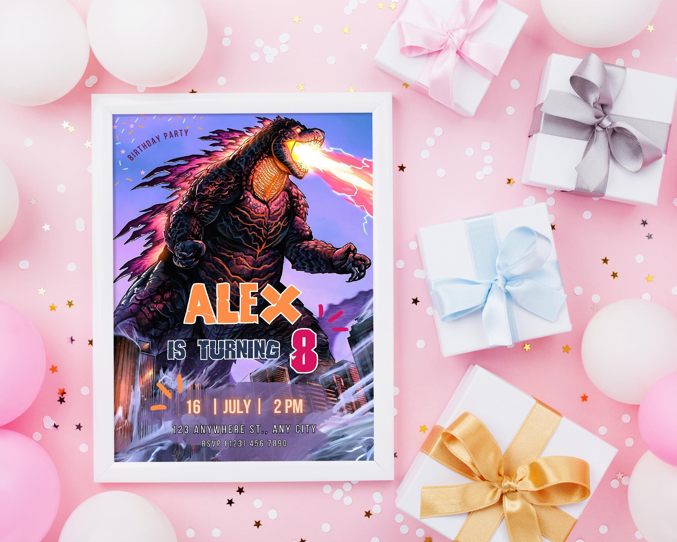 Editable Godzilla Invitation Template,editable Godzilla Birthday ...