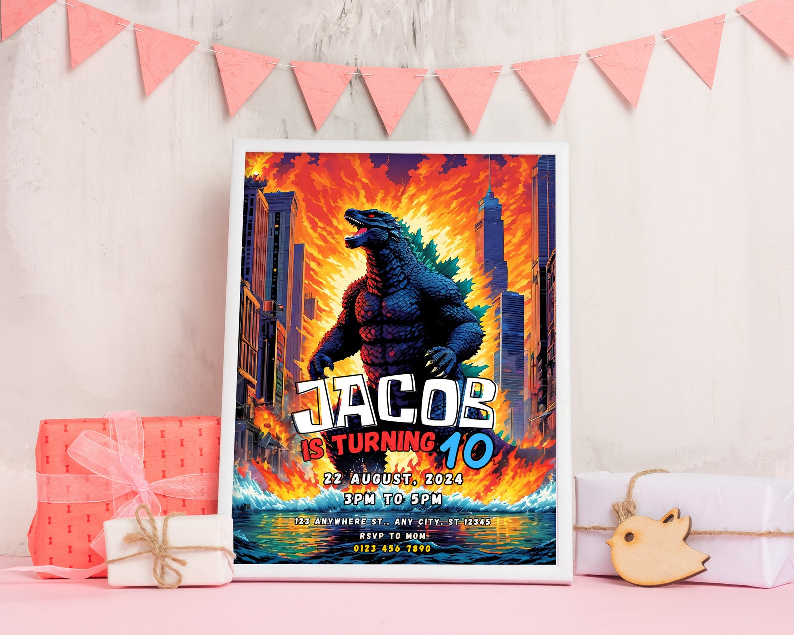 Editable Godzilla Invitation Template,editable Godzilla Birthday ...