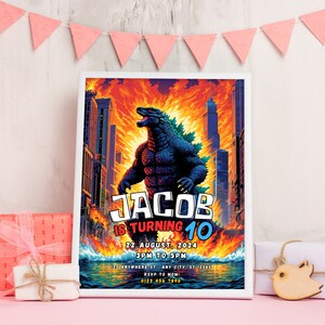 Editable Godzilla Invitation Template,editable Godzilla Birthday ...