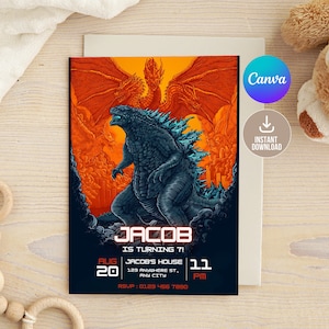Editable Godzilla Invitation Template,editable Godzilla Birthday ...